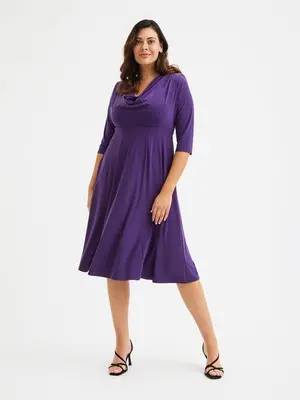 SCARLETT & JO Cowl Neck 3/4 Sleeve Midi Dress - Purple