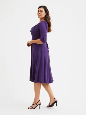 SCARLETT & JO Cowl Neck 3/4 Sleeve Midi Dress - Purple