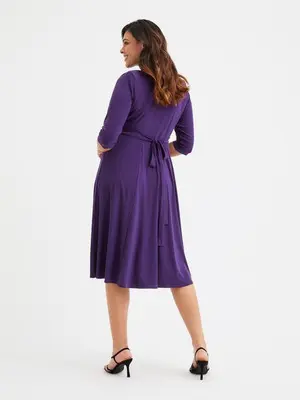 SCARLETT & JO Cowl Neck 3/4 Sleeve Midi Dress - Purple