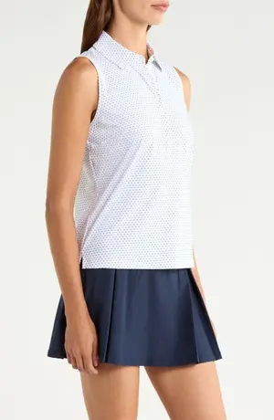 G/fore Geo 2 Silky Tech Performance Sleeveless Polo - Snow/twilight