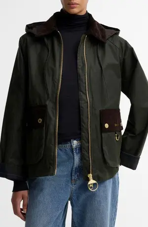 Barbour Barbour Carville Waxed Cotton Jacket With Drawcord Hood Fern/shadow Classic