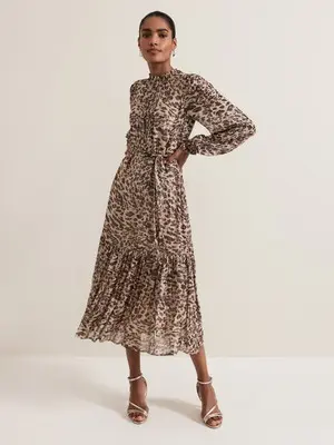 PHASE EIGHT Eve Shimmer Leopard Print Midi Dress