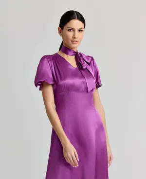 REALLY WILD CLOTHING Silk Satin Tie Neck Dress
