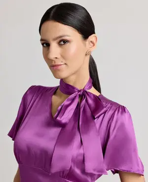 REALLY WILD CLOTHING Silk Satin Tie Neck Dress