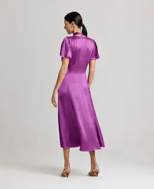 REALLY WILD CLOTHING Silk Satin Tie Neck Dress