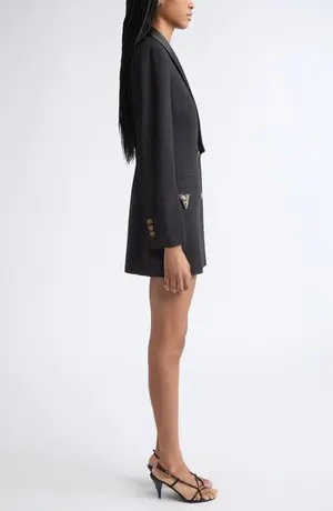 Versace Double-breasted Satin Shawl Collar Stretch Wool Jacket Minidress
