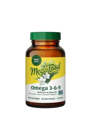 MEGAFOOD Vegan Omega 3 6 9, Burp-less Supplement, 600 Mg Plant-based Omega 3 & 150 Mg Dha Per Serving - None