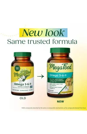MEGAFOOD Vegan Omega 3 6 9, Burp-less Supplement, 600 Mg Plant-based Omega 3 & 150 Mg Dha Per Serving