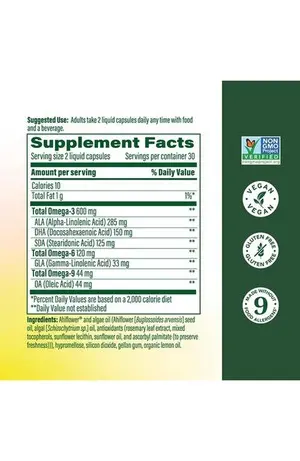 MEGAFOOD Vegan Omega 3 6 9, Burp-less Supplement, 600 Mg Plant-based Omega 3 & 150 Mg Dha Per Serving