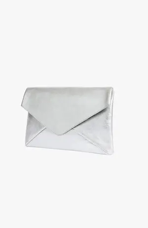 LEMIZ Valentina Envelope Leather Clutch - Silver