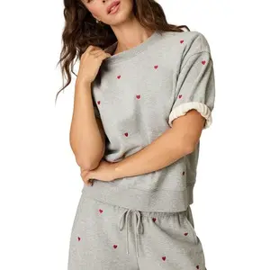 PJ Salvage C'est La Vie Heart Short Sleeve French Terry Top - H Grey