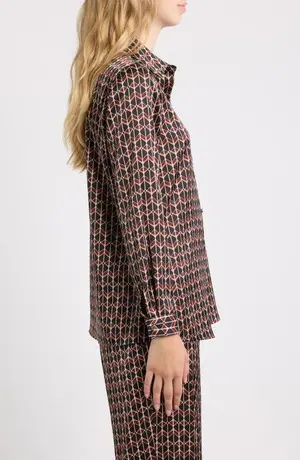 Anne Klein Printed Long Sleeve Button Front Shirt
