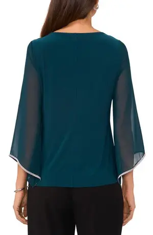 Chaus Rhinestoe Keyhole Chiffon Sleeve Top