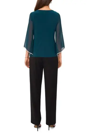 Chaus Rhinestoe Keyhole Chiffon Sleeve Top