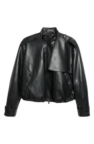 TOCCIN Alyssa Faux Leather Funnel Neck Bomber