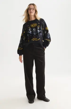 Scotch & Soda High Waist Wide Leg Corduroy Pants - Meteorite
