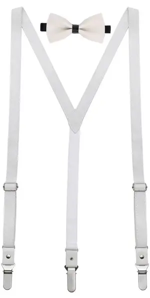 MIO MARINO Genuine Leather Y-back Suspenders & Bow Tie Set Suede Cream