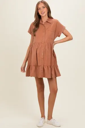PINKBLUSH Button-down Maternity Mini Dress - Rust