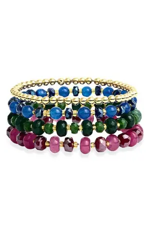 PANACEA Set Of 4 Mixed Glass Bead Stretch Bracelets - Multi