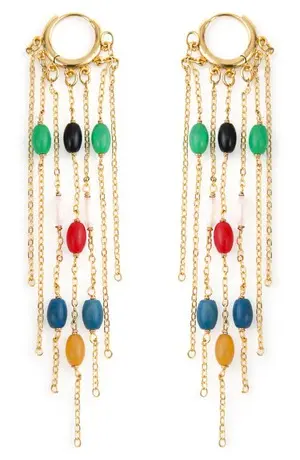 PANACEA Stone Fringe Hoop Drop Earrings - Multi