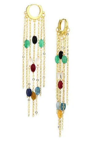 PANACEA Stone Fringe Hoop Drop Earrings - Multi