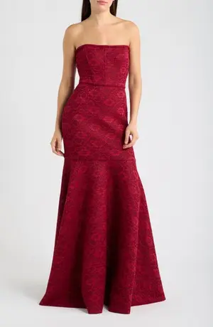 Black Halo Kristy Strapless Lace Mermaid Gown