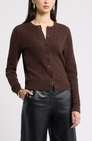 Nordstrom Cashmere Mini Cable Cardigan Brown Mole