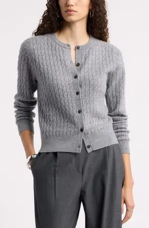 Nordstrom Cashmere Mini Cable Cardigan - Grey Night