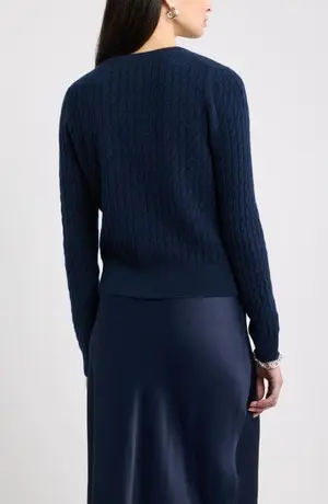 Nordstrom Cashmere Mini Cable Cardigan - Navy Night