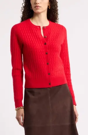 Nordstrom Cashmere Mini Cable Cardigan - Red Celebration