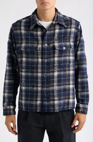 ALLSAINTS Rei Distressed Plaid Cotton Button-up Shirt