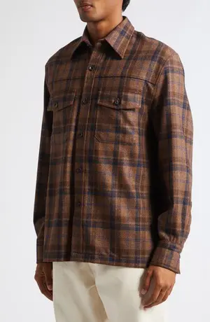 Isaia Plaid Wool & Silk Tweed Overshirt