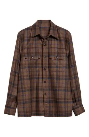Isaia Plaid Wool & Silk Tweed Overshirt
