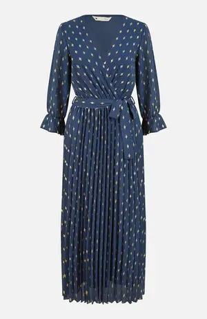 YUMI Wrap Foil Pleated Midi Dress