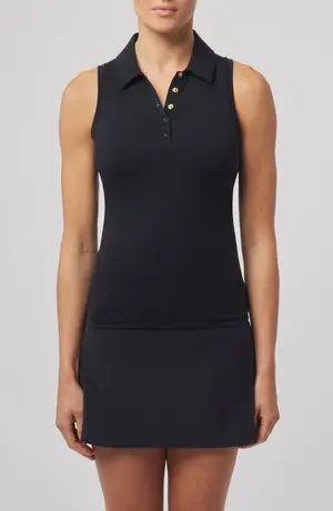WILLIAMS ATHLETIC CLUB Lucie Sleeveless Golf Polo - Black