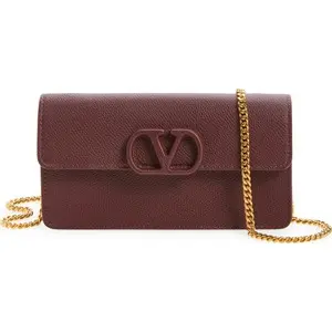 Valentino Garavani Vlogo Signature Leather Wallet On A Chain - Maroon