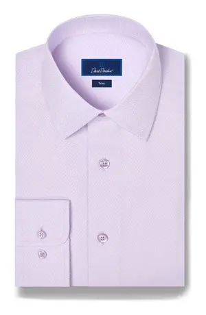 David Donahue Trim Fit Textured Cotton Dress Shirt - Lilac