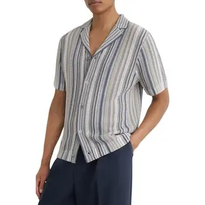 REISS Caden Striped Button-up Camp Shirt - Blue/camel