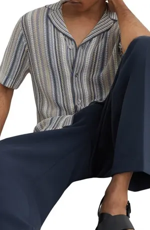 REISS Caden Striped Button-up Camp Shirt