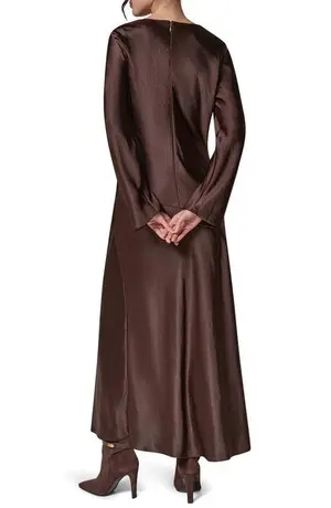 Donna Karan New York Long Sleeve Draped Neck Satin Dress
