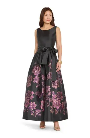 TAHARI ASL Metallic Floral Sleeveless Gown