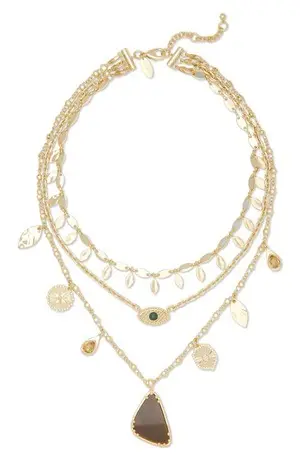 Ramy Brook Cleo Layered Charm Necklace - Green Multi/gold
