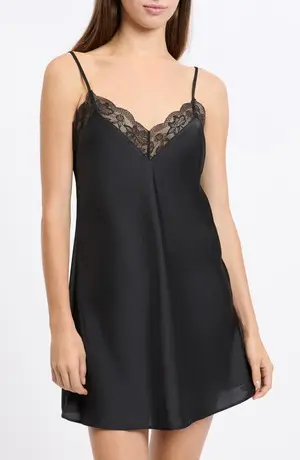 ETAM Desire Lace Trim Satin Chemise - Black