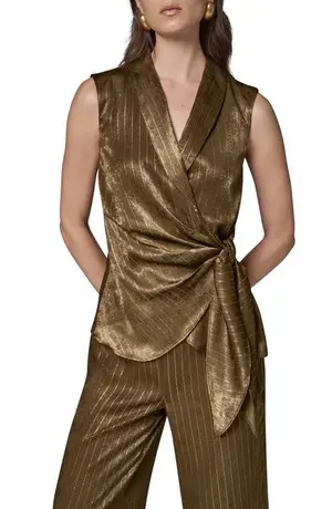 Donna Karan New York Sleeveless Tie-waist V-neck Top - Olive Branch