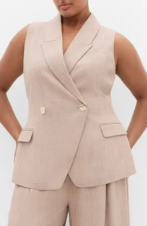 City Chic Luci Double Breasted Waistcoat - Latte