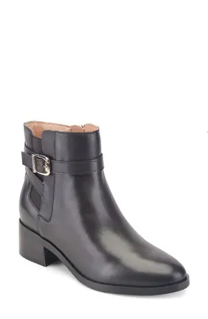 Rockport Teegan Leather Buckled Block Heel Bootie - Dark Brown