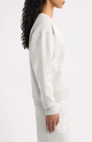 LoveShackFancy Havenleigh Crewneck Sweatshirt With Floral Lace Appliqués