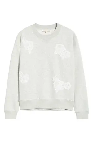 LoveShackFancy Havenleigh Crewneck Sweatshirt With Floral Lace Appliqués