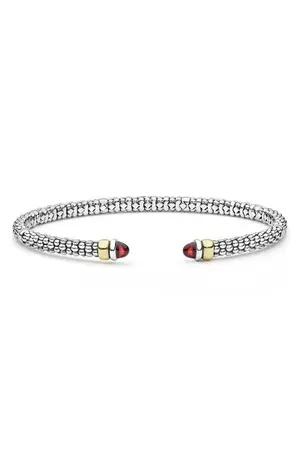 Lagos Caviar 14k Gold & Sterling Silver Peridot Bracelet Red Garnet