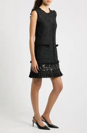 Kobi Halperin Rives Metallic Floral Appliqué Tweed Dress